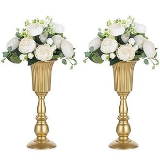 Nuptio Vase de Trompette M&eacute;tal Fleuri 2 Pi&egrave;ces Vases de Centres Mariage &Eacute;l&eacute;gants pour la D&eacute;coration de F&ecirc;te Mariage, 31.9cm Hauteur Arrangements de Fleurs Ar