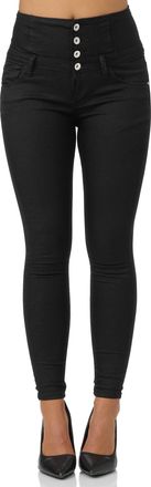 Elara Damen Jeans High Waist Push Up Skinny Fit Chunkyrayan 1166-1 Black-48 (4XL)