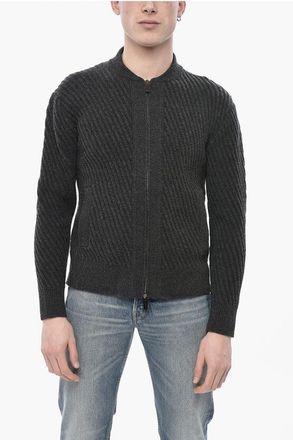 Paolo Pecora Virgin Wool Ribbed Zip-Up Sweater size M