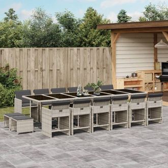 vidaXL Vidaxl - Ensemble table et chaises de jardin 17 pcs - R&eacute;sine tress&eacute;e gris clair - Coussins &eacute;pais - Dossier rabattable pour rangement compact