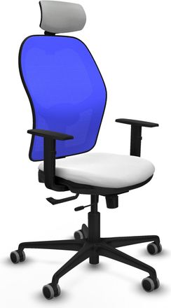 Piqueras y Crespo Ergonomischer B&uuml;rostuhl, Lendenwirbelst&uuml;tze, verstellbare Arme und Kopfteil, h&ouml;henverstellbar und neigbar, ausgestattet mit Syncro/Translack. Blau/Wei