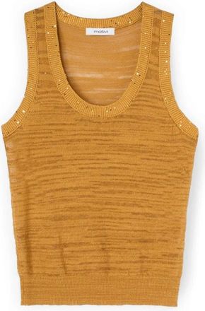 Motivi Femme, Pulls, Jaune, Taille: 42 FR Top en maille avec bordure de sequins