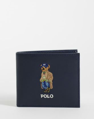 Polo Ralph Lauren portefeuille moyen pli&eacute; avec imprim&eacute; ours en marine-bleu marine