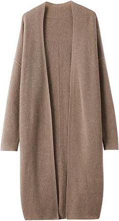 Dissa Gilet Cachemire Femme Col V Marron Long Tricoté en Vrac Manches Longues épais Cardigan en Cachemire et Laine,Taille Unique,MZ2312