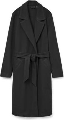 Vero Moda Manteau décontracté avec Ceinture à Nouer Manteau en Sweat Mince Veste dhiver Coupe régulière Noos, Couleurs:Noir, Taille:XL