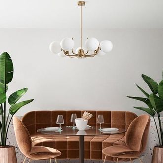 Opviq Elegant Gold Chandelier, Metal Body, 74 cm Diameter, 30-70 cm Height, 7 x E14 Max 40W, Non-Adjustable, Stylish Lighting for Modern Spaces