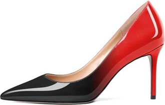 EDEFS Escarpins Business to Bride Slip on 8cm Stiletto en Cuir Verni avec Bout Pointu Chaussures Femme pour Occasions Festives & Professionnelles Noir Rouge