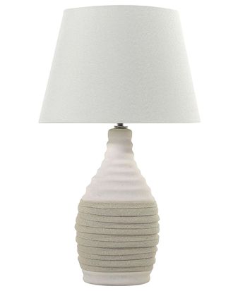 Beliani Klassische Tischlampe runder Lampenschirm Kunstseide/Porzellan Beige Tormes