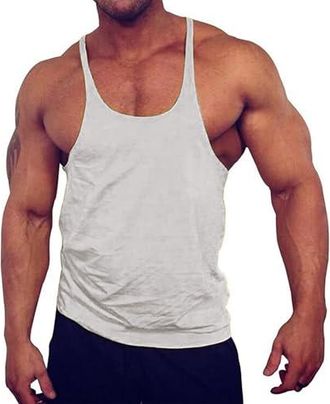 Generic D&eacute;bardeur de fitness pour homme - T-shirt dentra&icirc;nement c&ocirc;tel&eacute; - S&eacute;chage rapide - T-shirt d&eacute;t&eacute; - Coupe ajust&eacute;e - D&eacute;bardeur de sport - D&eacute;bardeur de bod