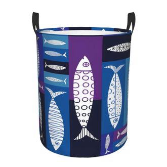 Generic Niedliche Sardinen W&auml;schesammler Rund Aufbewahrungskorb Stehender W&auml;schebeh&auml;lter F&uuml;r Waschk&uuml;che Schlafzimmer Kuscheltier