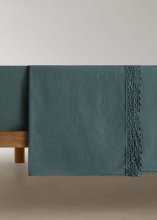 Mango Drap plat percale de coton lav&eacute; dentelle lit 150/160 cm bleu encre - Home - Lit 150/160 cm - MANGO HOME