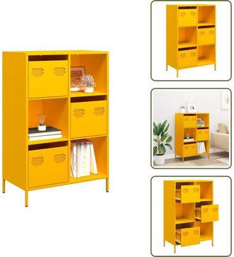 vidaXL Highboard Senfgelb 68x39x103,5 cm Stahl - Highboard - Highboards - B&uuml;cherschrank - B&uuml;cherregal