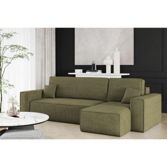 Fun M&ouml;bel Ecksofa Schlafsofa Sofa maris Stoff Poso Olivgr&uuml;n Ottomane Rechts