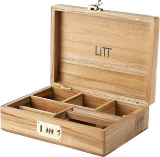 LITT Tragbare Aufbewahrungsbox aus Teakholz - Roll-Aufbewahrungsset mit Tablett, Rollzubeh&ouml;r mit Deckel - Rollzubeh&ouml;r mit diskreter sicherer Aufbewahrung -