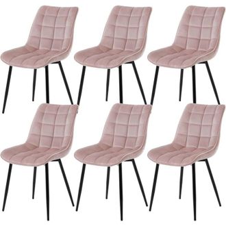 Woltu Woltu - Lot de 6 chaises scandinaves en velours rose - Pieds en m&eacute;tal - Hauteur 85.5 cm - Ergonomiques et empilables pour un rangement facile