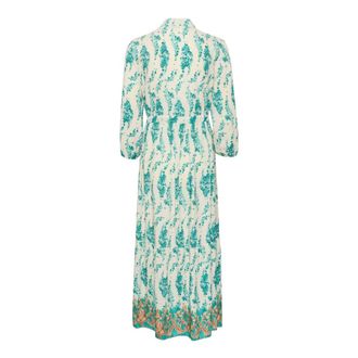 Cream Robe Longue &agrave; Fleurs Ethniques avec Col en V - Femme - Robes - Vert - Taille: 42/44 FR