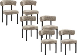 Vente-Unique 6er Set St&uuml;hle - Strukturstoff & schwarzes Metall - Beige und Weiss - SELORIN
