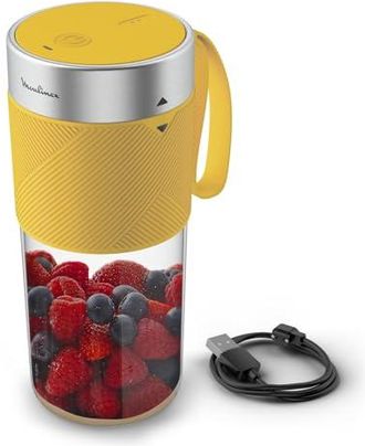 Moulinex Lightmix LM1C0210 Tragbarer Standmixer, 300 ml, leistungsstark, wiederaufladbar, Gelb