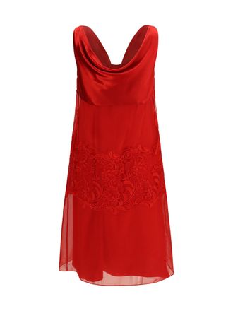 Ferragamo Womens Draped Lace Dress New Red Silk