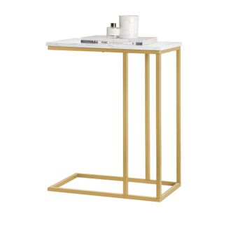 SoBuy FBT87-G Beistelltisch Sofatisch Kaffeetisch Laptoptisch Betttisch Pflegetisch mit goldenem Metallgestell BHT ca.: 48x61x30cm