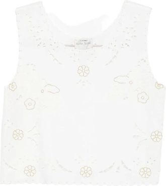 Forte_Forte Femme, Tops, Blanc, Taille: 40 FR Haut sans manches &agrave; col rond et ourlet droit avec bordure festonn&eacute;e en broderie anglaise