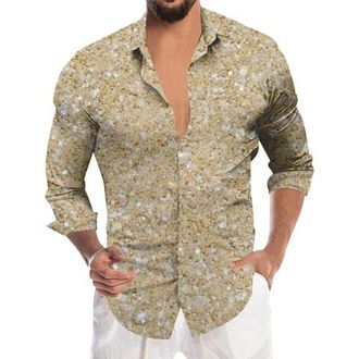 Generic Haut Paillettes- LIndispensable du Carnaval Chemise &agrave; Manches Longues Boutonn&eacute;E &agrave; Revers Imprim&eacute; Brillant pour Homme V&ecirc;Tement De Soir&eacute;E Tendance Desig