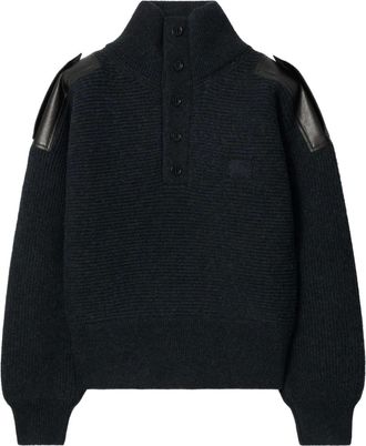 Burberry pull en maille côtelée à épaulettes - Gris