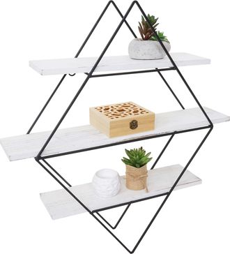 Mendler Wandregal HWC-A80, Hängeregal Regal, Industriedesign Echtholz 60x55x12cm - Shabby weiß