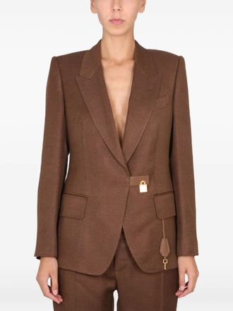 Tom Ford blazer en laine &agrave; d&eacute;tail de cadenas - Marron