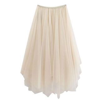 Generic Jupe longue irr&eacute;guli&egrave;re pour femme Jupe trap&egrave;ze, beige, Taille unique