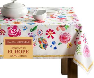 Maison d'Hermine Tischdecke 140cm x 180cm 100% Baumwolle, dekorative, waschbare, quadratische Tischplatte, Ostertischdecken für Küche, Hochzeit, Restaurant, Happy Flor
