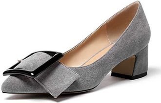 elashe Escarpins Femme - 1.7 inches Talon Moyen Bloc Chaussures - Bout Pointu Fermé - Classique Gris SuèdeEU36