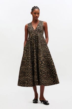 Ganni Robe longue métallique cloquée Antique Bronze - Taille 40