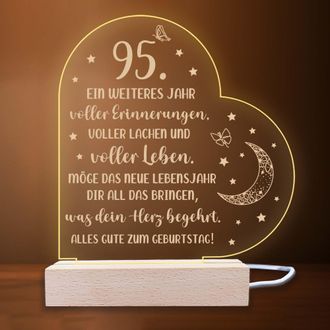 Indigos UG LED Nachttischlampe - 95. Geburtstag - Herz rechts mit Spruch - Nachtlicht - 3D-LED-Lampe - Geburtstag - Geschenk für Freund, Freundin, Familie - Lieb