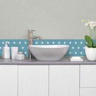 Draeger Draeger Paris - Fliesenaufkleber für Wandfliesen - Ideal für Küche und Bad - Set mit 6 quadratischen Aufklebern Tometten blau grün Sterne 15 x 15 cm