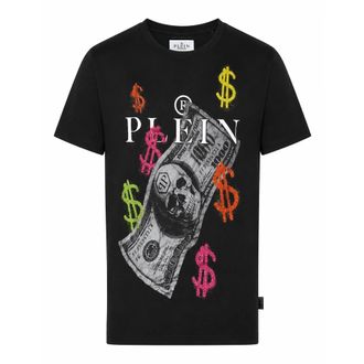Philipp Plein Homme, Tops, Noir, Taille: 3XL T-Shirt Col Rond Manches Courtes