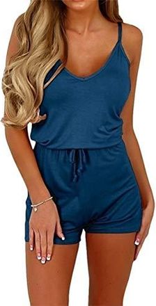 Onsoyours Combinaisons Et Combishorts Femme Couleur Unie Débardeur Bretelles Bodysuit Chic Col en V Combinaison Élégante La Mode Short Spaghetti Jumpsuit Casual