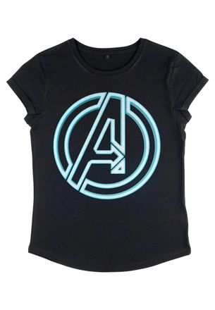 MARVEL Damen Avengers Classic Avengers Glow Icon Womens Rolled Sleeve T-shirt, Schwarz, L