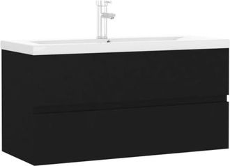 vidaXL Armoire dEvier avec Lavabo Int&eacute;gr&eacute; Meuble de Rangement Placard de Salle de Bain Armoire de Rangement Toilette Int&eacute;rieur Noir Agglom&eacute;r&eacute;