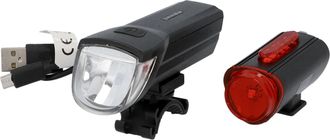 Fischer Fahrrad-Beleuchtungsset 30/15 Lux, Akku-Leuchtenset TWIN, Front- und 360&deg; R&uuml;ckleuchte, mit Akku und USB-Ladefunktion, 2 Leuchtfunktionen, Spritzwasser