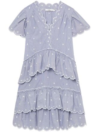 B+ab Geripptes Minikleid mit Wellensaum - Blau