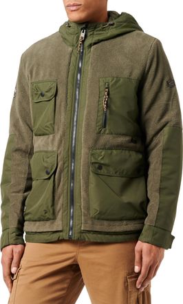 Camel Active Herren Gefütterte Fleecejacke mit Kapuze und Materialkontrast Dunkel Khaki, menswear-58