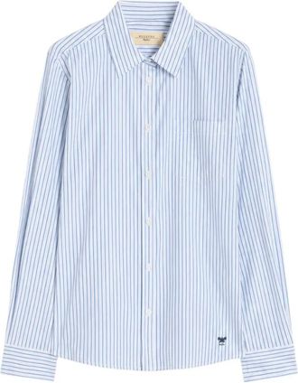 Max Mara Femme, Blouses et Chemises, Bleu, Taille: 36 FR Chemise en popeline ray&eacute;e avec logo brod&eacute;