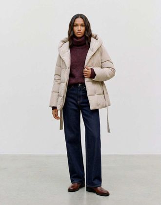 Vero Moda Mia veste ceintur&eacute;e matelass&eacute;e &agrave; capuche avec fermeture &agrave; pression beige-Neutre