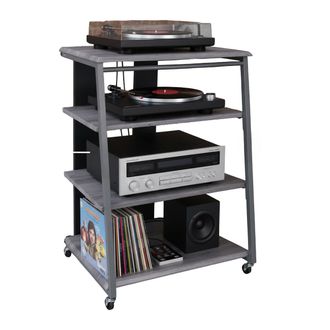 Relaxdays Hifi Rack, 4 Ebenen, f&uuml;r Plattenspieler, Steroanlage, Eisen & MDF, HxBxT: 78x61x52 cm, Multimediaregal, grau