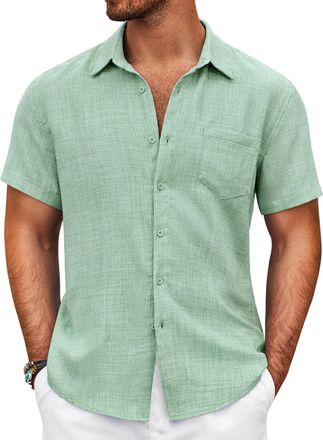 Coofandy Herren Hemd Sommer Kurzarm Leicht Männer Hemden Regular Fit Freizeit Strand Hemd mit Brusttasche Ice Grün XXL
