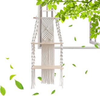 Generic Makramee Plant Shelf Kleiderbügel, Boho Regale für Wand,Handgefertigte gewebte schwimmende Halter | Handgemachte gewebte flüssige Pflanze, 2 Tier Böhm
