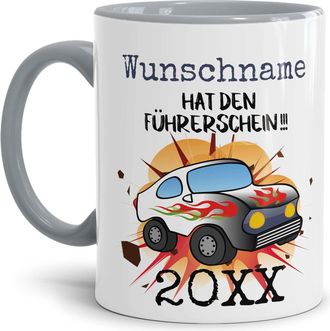 Tassendruck Tasse mit Name & Jahr Personalisieren - Name hat den F&uuml;hrerschein - Auto - Tassen Bedrucken, F&uuml;hrerscheinpr&uuml;fung bestanden | Personalisiertes Geschenk