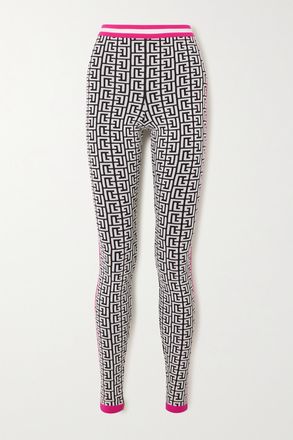 Balmain Leggings Aus Einer Wollmischung In Jacquard-strick - Schwarz