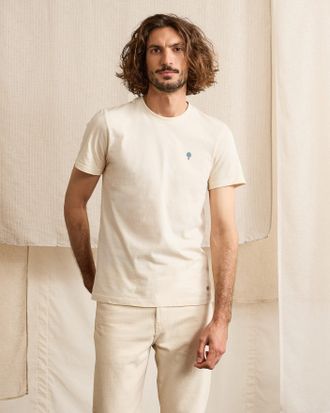 Faguo T-shirt &eacute;cru arbre bleu clair coton